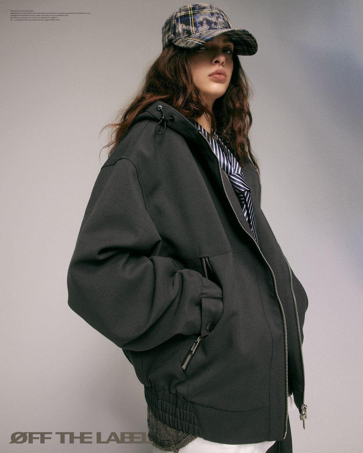 OFF THE LABEL Heavy Suiting Fabric Hooded Oversized Jacket Dark Grey ...