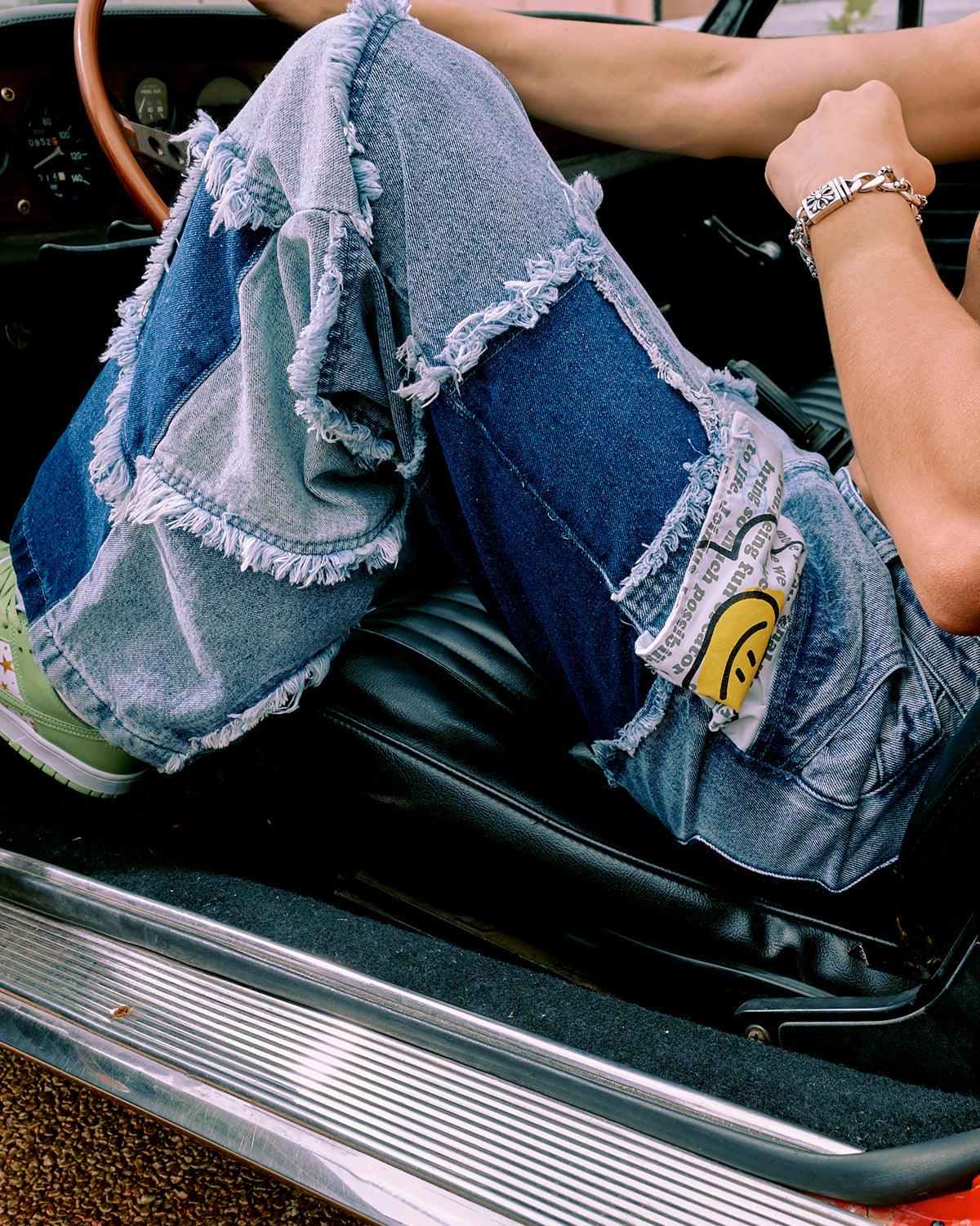 TAKA Original That's Fun distressed patchwork loose-fit jeans blue ...